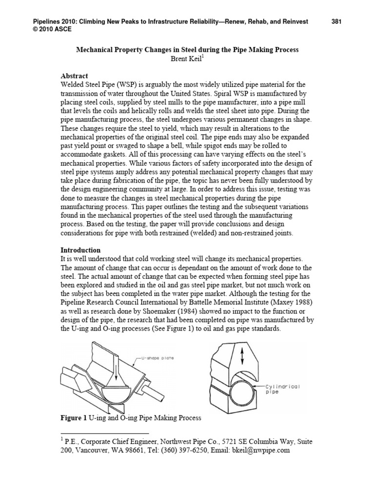 Mechanical Property Changes in Steel During Pipe Making Process ASCE ...