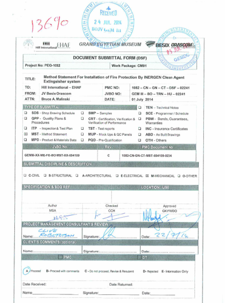Method Statement For Installation of Fire Protection By INERGEN Clean ...