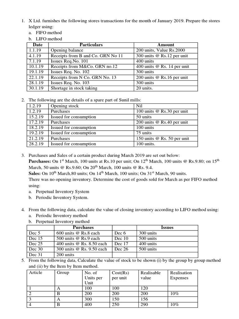 Inventories - Practice Problems | PDF | Inventory | Stocks