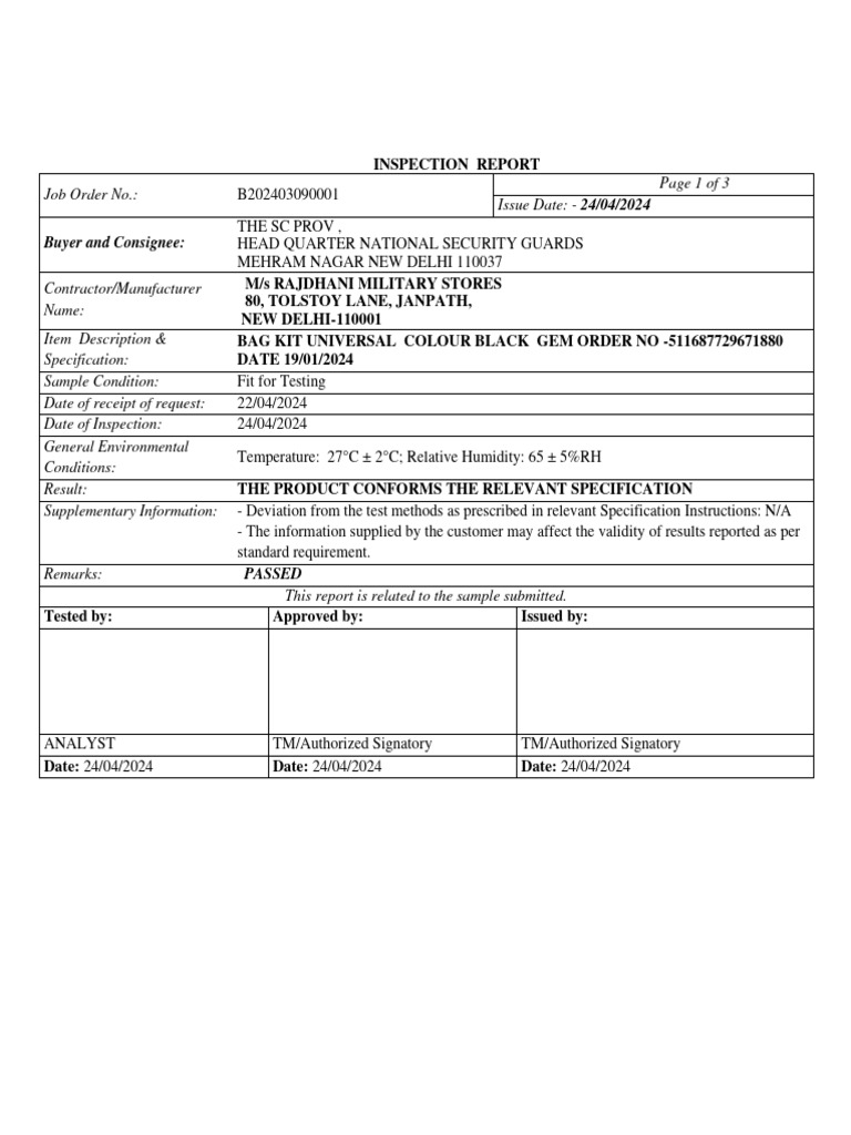 Inspection Certificate PDI - GROUND SHEET | PDF | Finance & Money ...