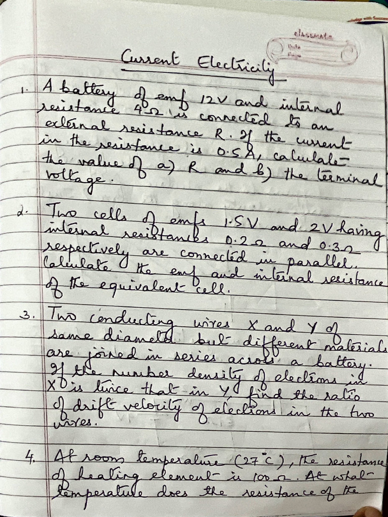 Current Electricity Worksheet | PDF