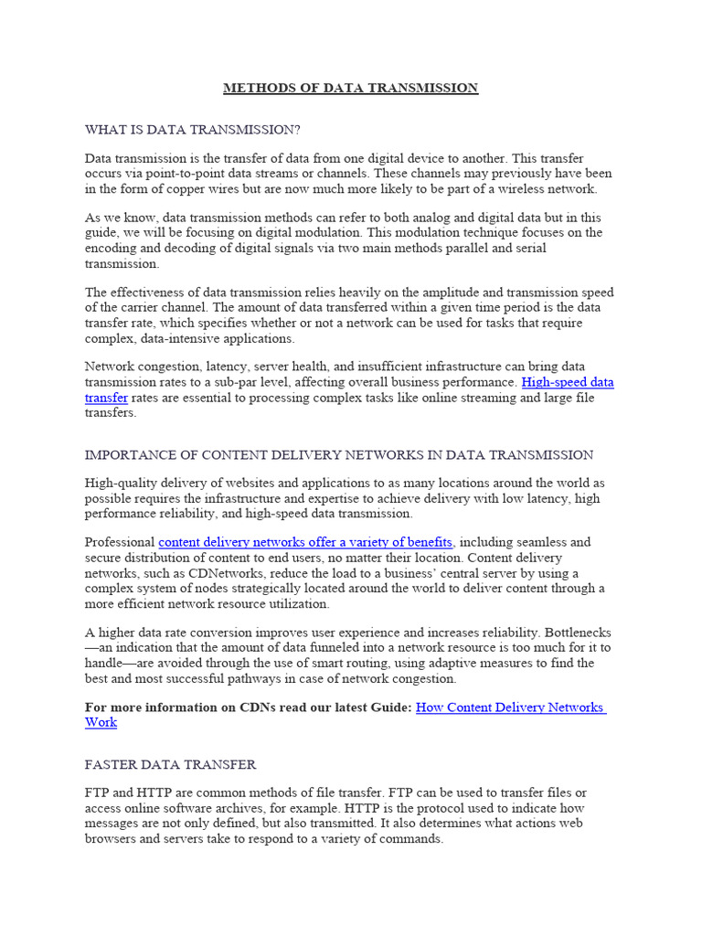 2 (A) Methods of Data Transmission | PDF | Duplex (Telecommunications) | Computer Network