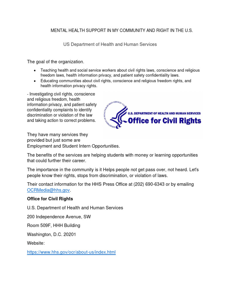 Us Department of Health and Human Services: Ocrmedia@Hhs - Gov | PDF ...