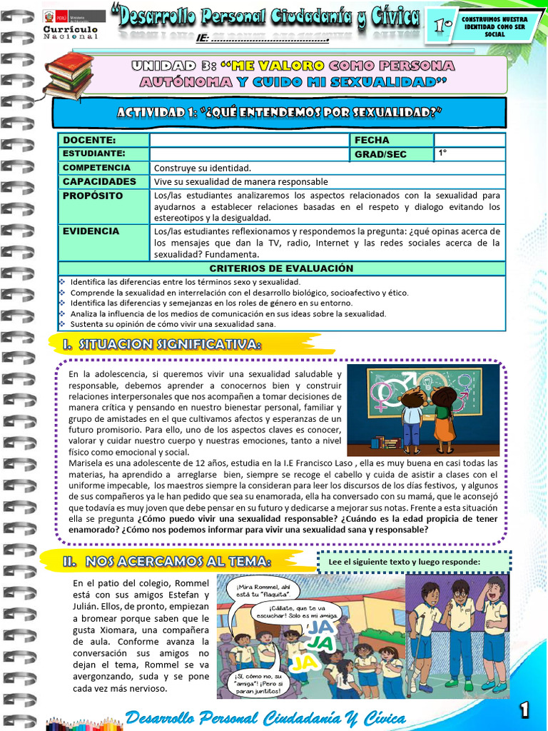 1° DPCC - Actv.01-Und.3 2023 | PDF | La sexualidad humana | Género