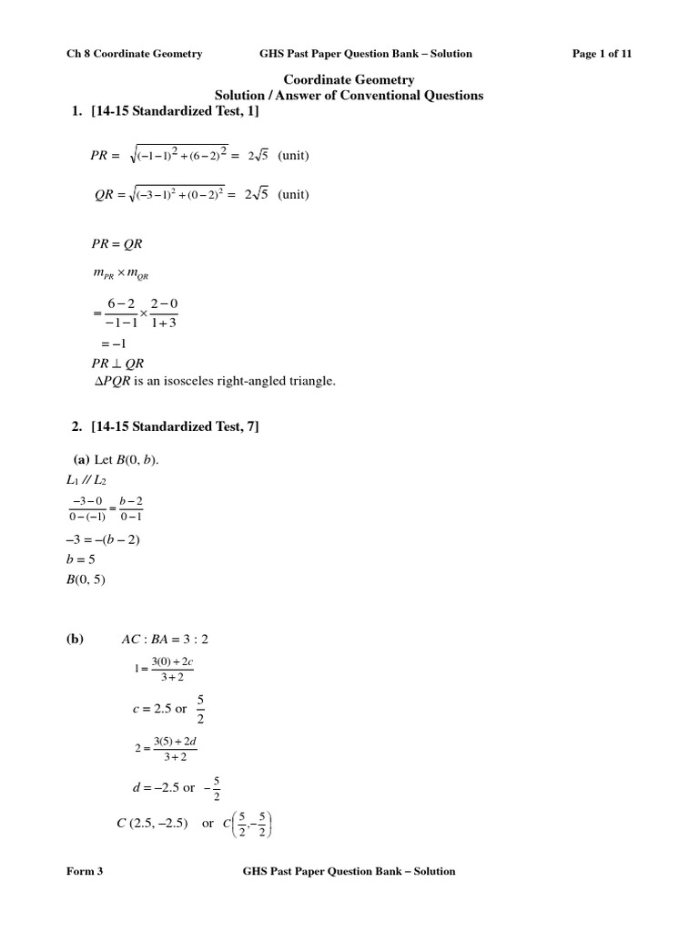 14 19 3b Ch 8 Coordinate Geometry Of Straight Lines Ans Pdf Slope Triangle