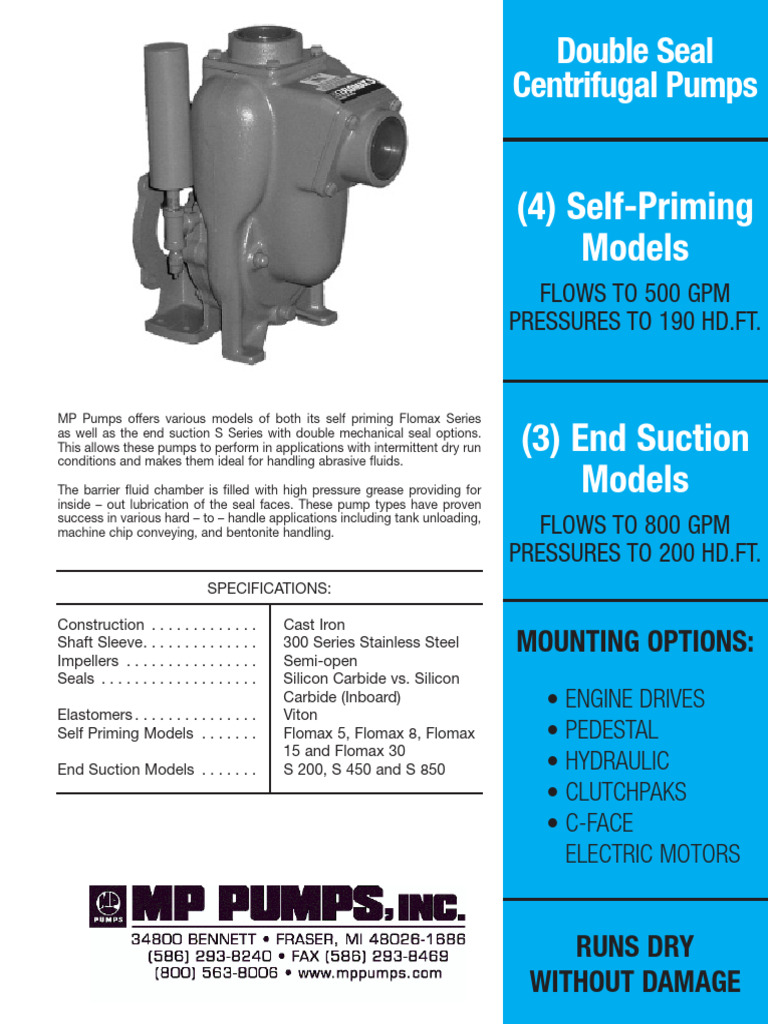 Self-Priming Models: Double Seal Centrifugal Pumps | PDF | Pump ...