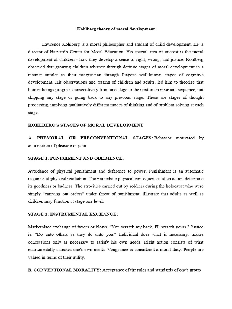 Kohlberg Theory of Moral Development | PDF | Justice | Crime & Violence