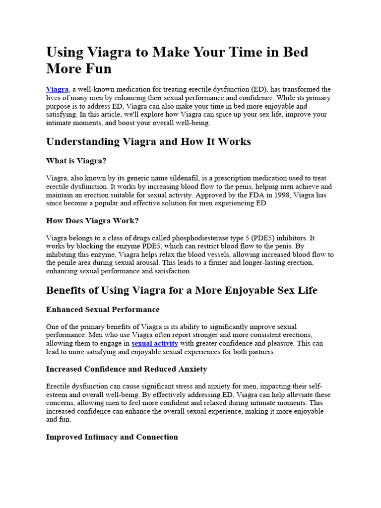 Using Viagra To Make Your Time in Bed More Fun | PDF | Erectile ...