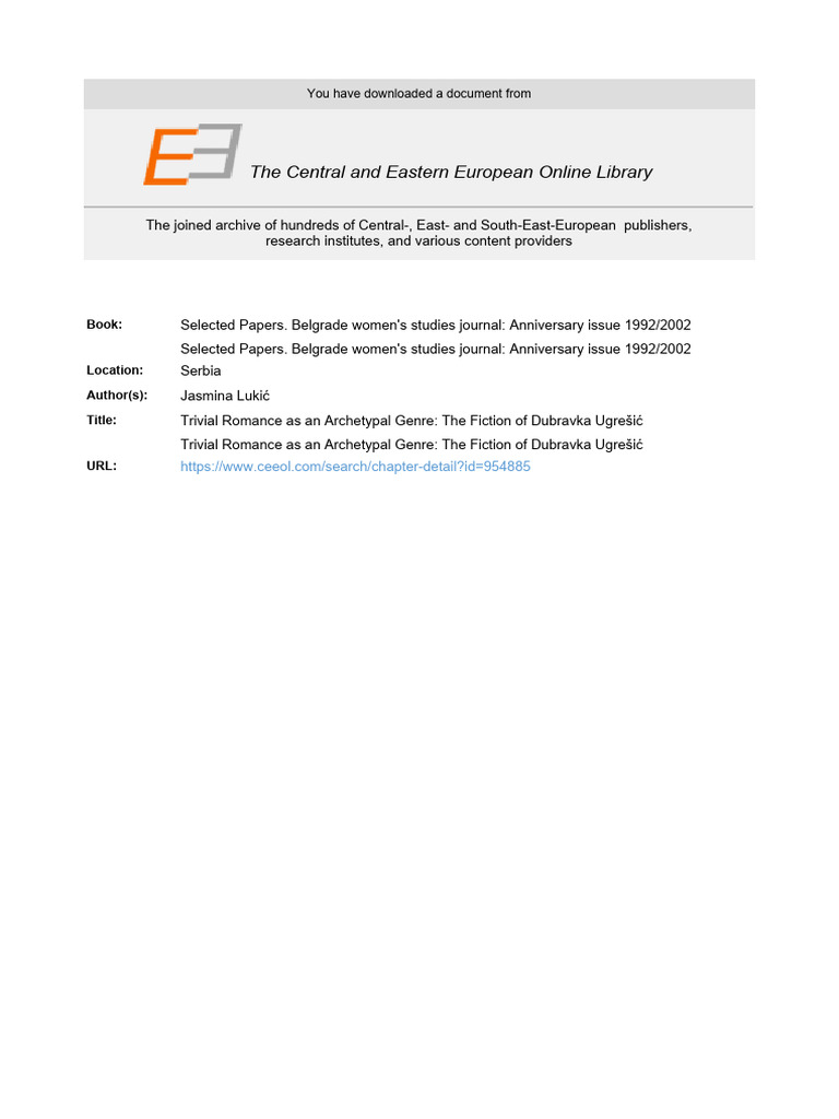 Trivial-Romance-As-An-Archetypal-Genre-The-Fiction-Of-Dubravka-Ugre%c5 ...