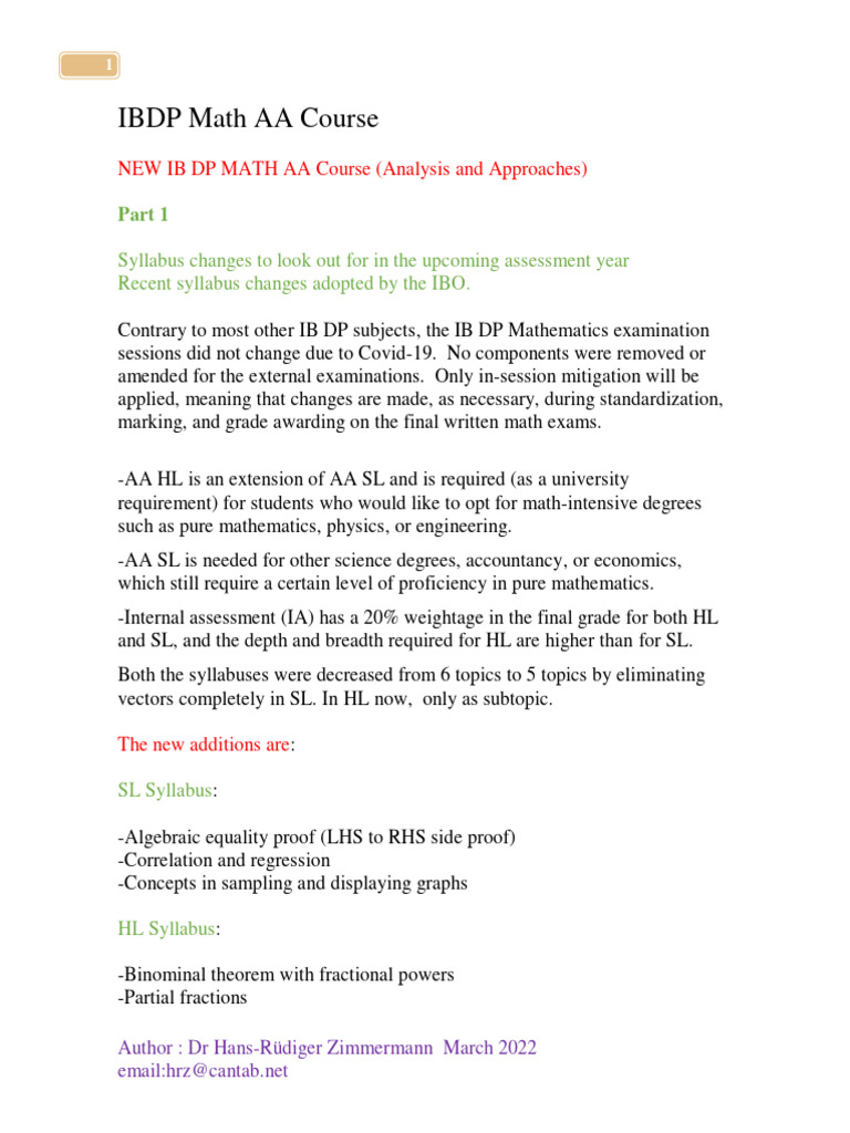 IB DP Math AA Course Overview | PDF | Equations | Mathematics