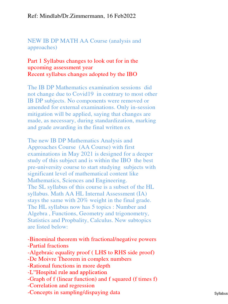 IB DP Math AA Course Updates | PDF | Equations | Mathematics