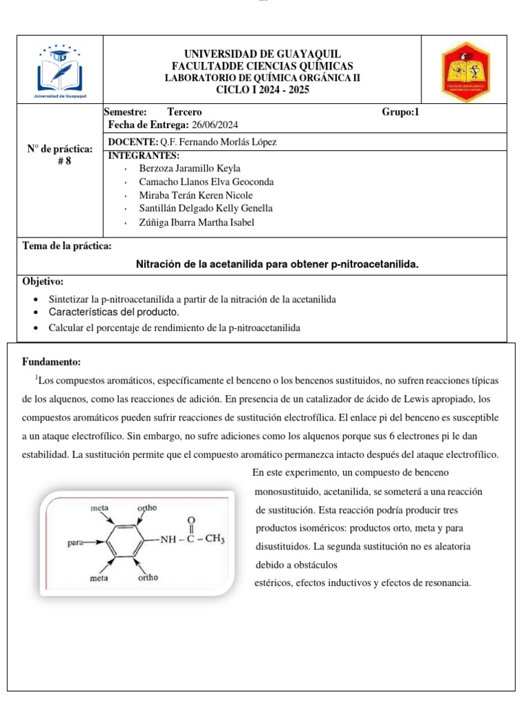 Nitración de Acetanilida a p-Nitroacetanilida | PDF | Benceno ...