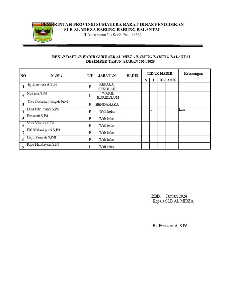 Rekap Absen Guru | PDF