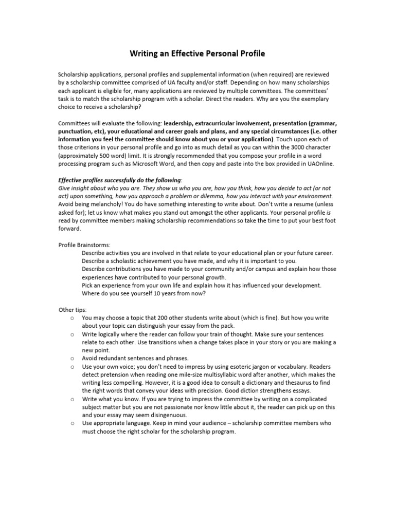 writing-an-effective-personal-profile | PDF | Essays | Experience