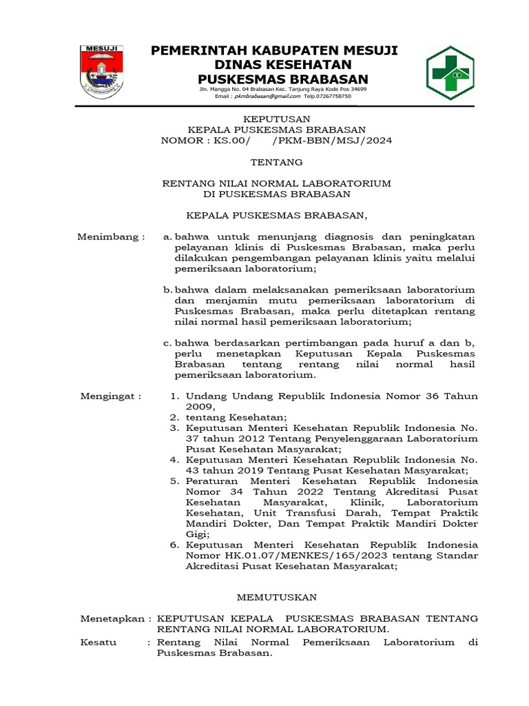 SK Nilai Normal Laboratorium 2024 | PDF