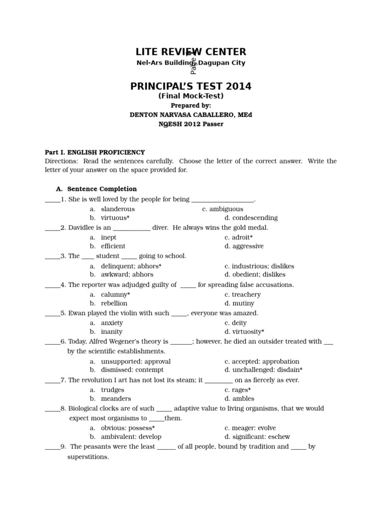 2014 Principal's Test English Proficiency | PDF | Leadership | Flag