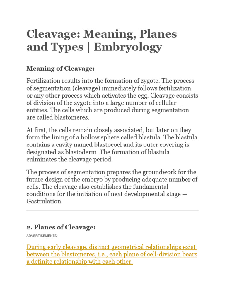 Cleavage | PDF | Embryo | Biology