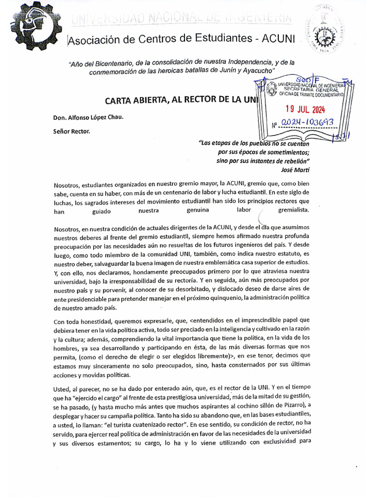 Carta Abierta Al Rector | PDF