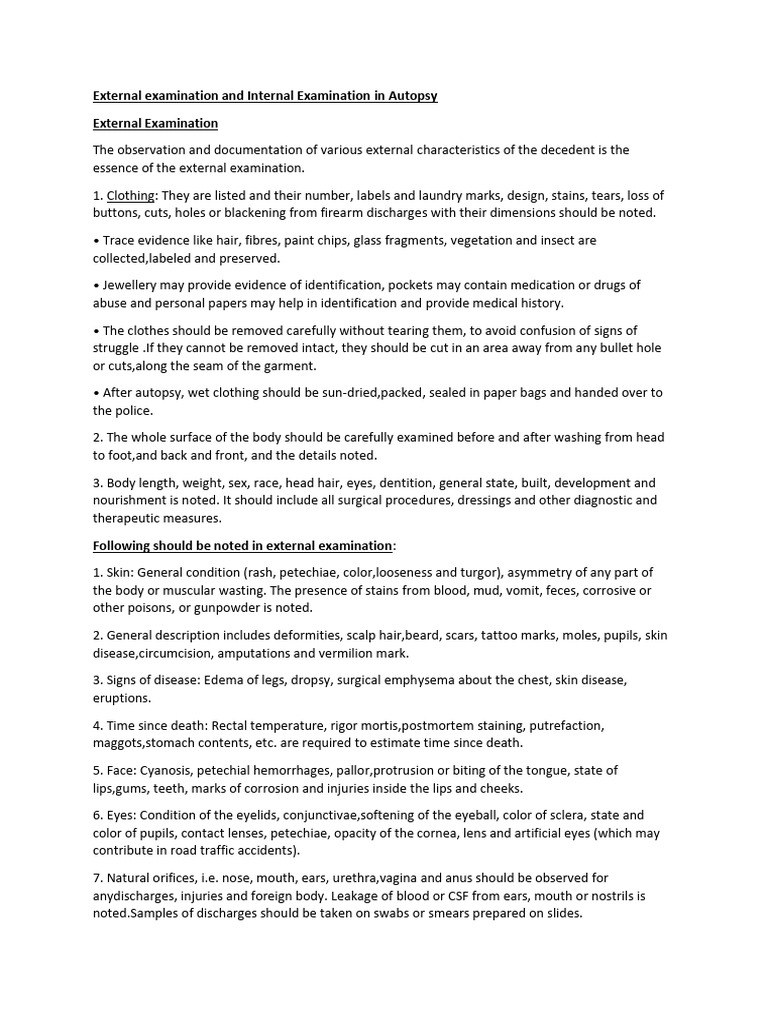 External Examination and Internal Examination in Autopsy | PDF ...