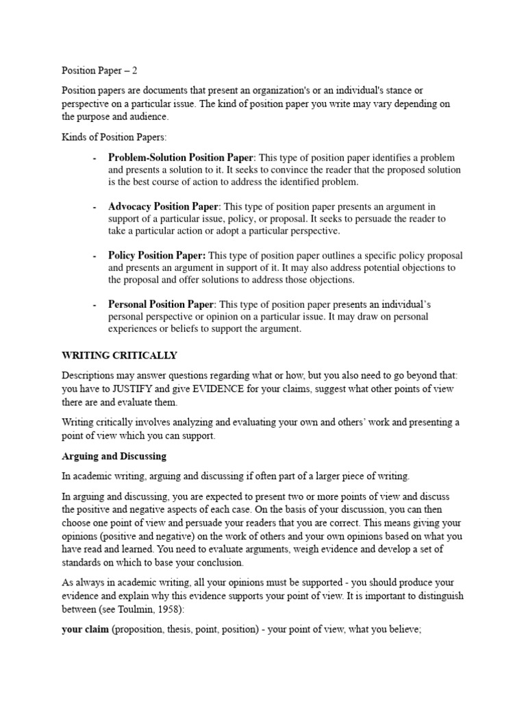 Position Paper 2 | PDF | Argument | Evidence