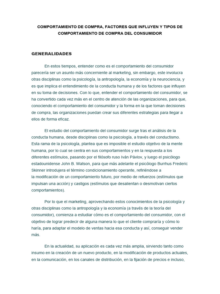 COMPORTAMIENTO DE COMPRA, FACTORES QUE INFLUYEN Y TIPOS DE ... COMPORTAMIENTO DE COMPRA, FACTORES QUE INFLUYEN Y TIPOS DE ...