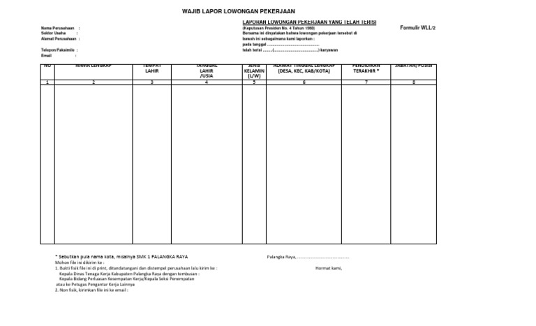 Form Wajib Lapor (WLL) 1-2 | PDF