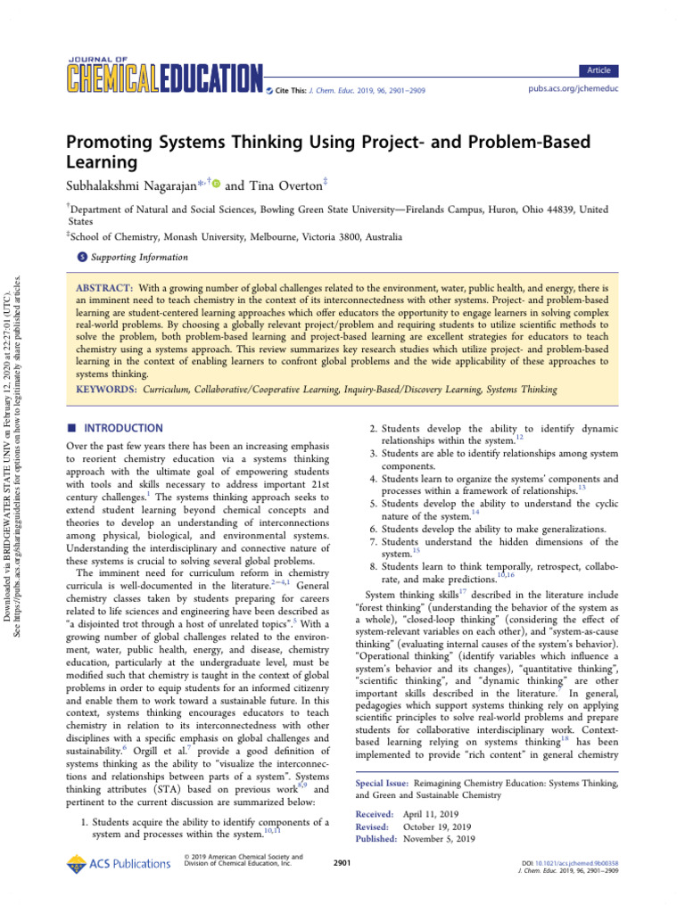 Nagarajan & Overton (2019) Systems Thinking and Project Based Learning | PDF | Project Based ...