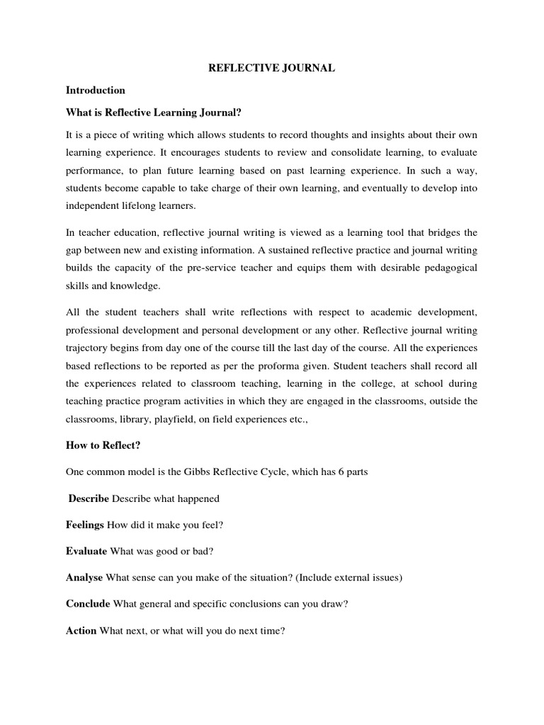 Reflective Journal Guide for B.Ed Students | PDF | Pedagogy ...
