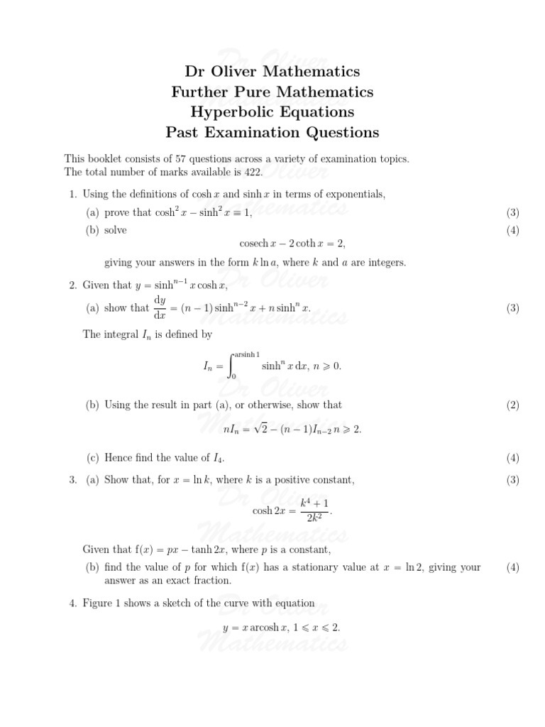 Hyperbolic Equations Questions Olivier | PDF | Equations | Exponential ...