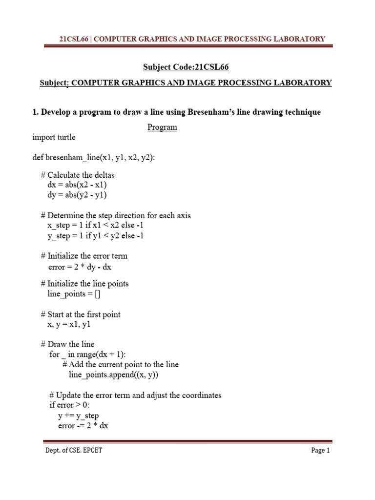 21CSL66 CG Lab Manual | PDF | Matrix (Mathematics) | Computer Graphics