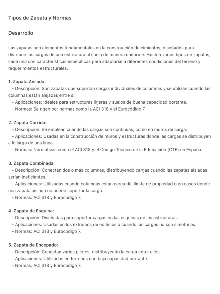 Tipos de Zapatas en Construcción | PDF | Ingeniería estructural