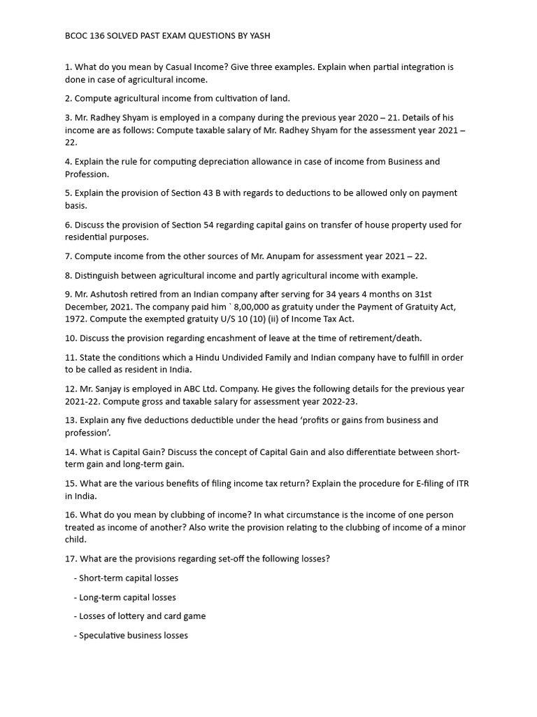 Bcoe 136 Important by Yash | PDF | Depreciation | Capital Gains Tax