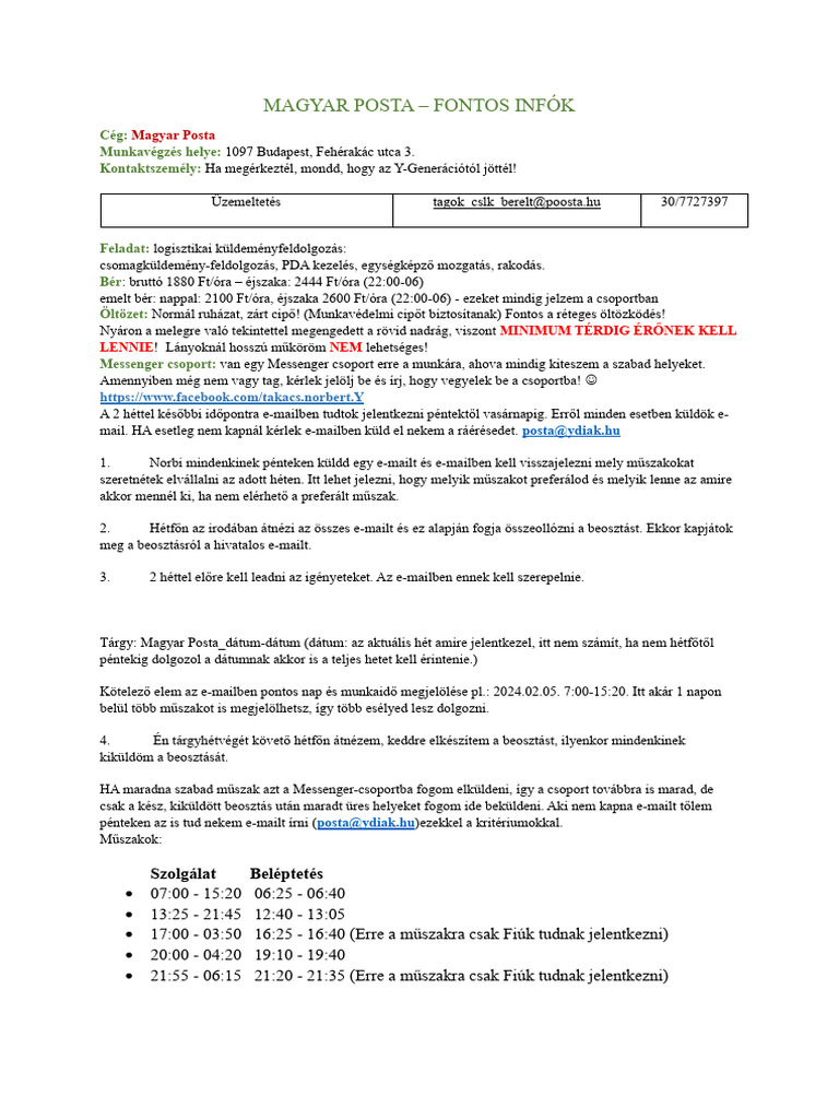 MAGYAR POSTA FRISS-FONTOS INFÓK DIÁKOKNAK | PDF