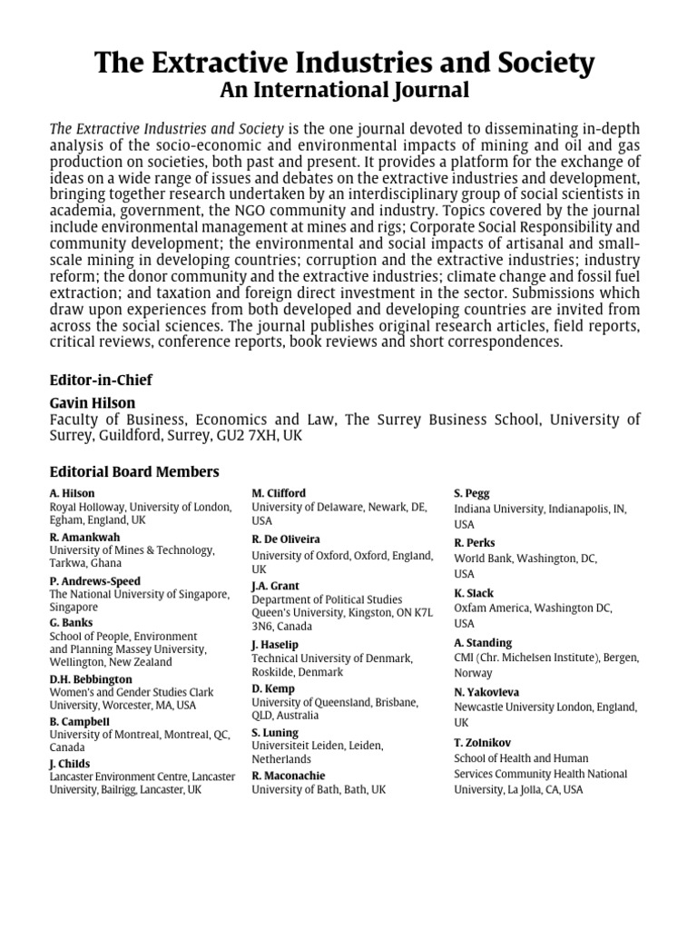 Editorial Board - 2020 - The Extractive Industries and Society | PDF ...