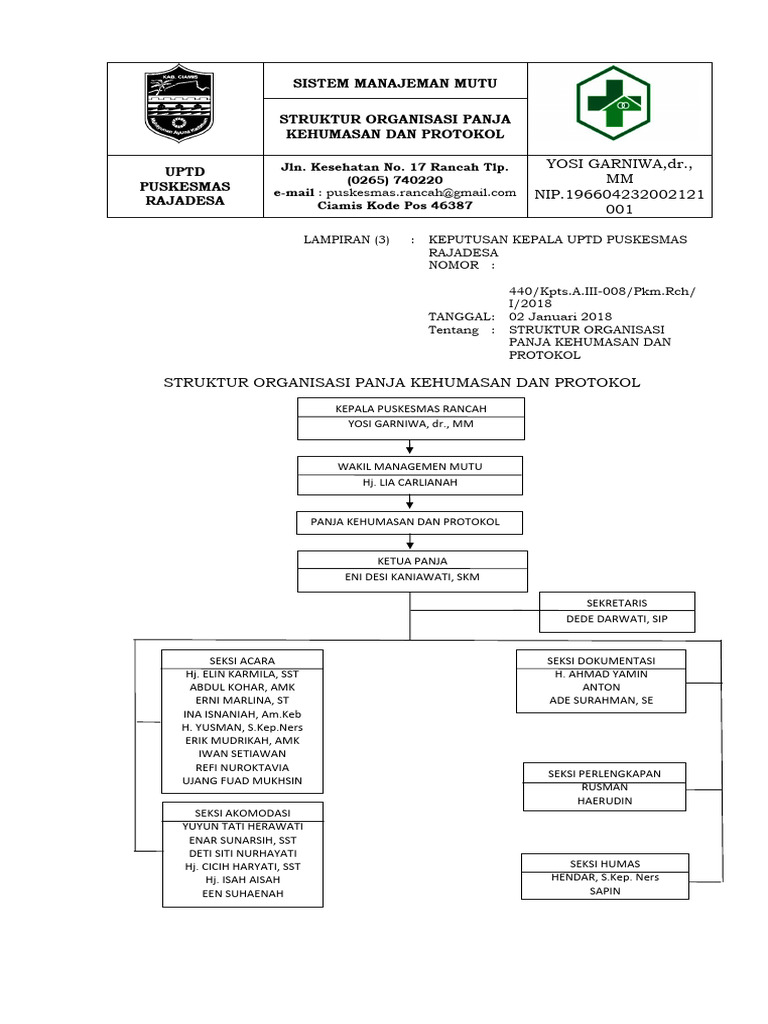 Struktur Organisasi Panja Kehumasan Dan Protokol | PDF