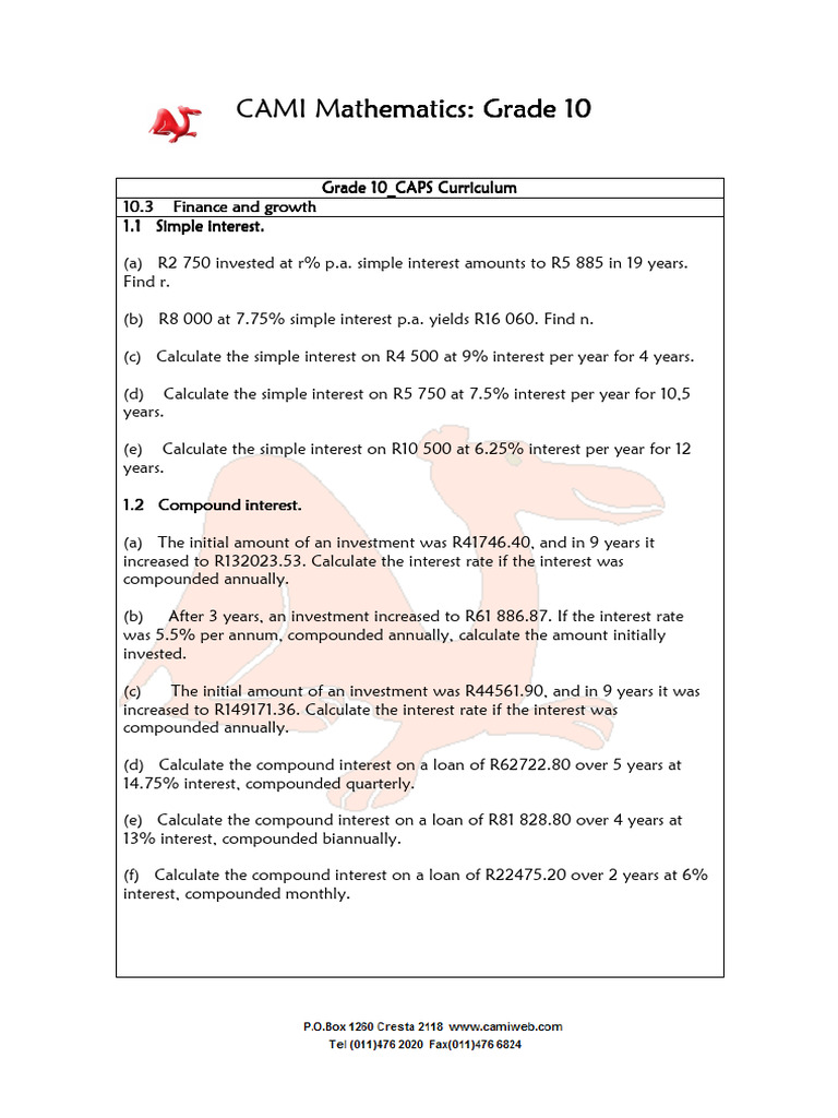 GRADE 10_Finance | PDF | Interest | Compound Interest