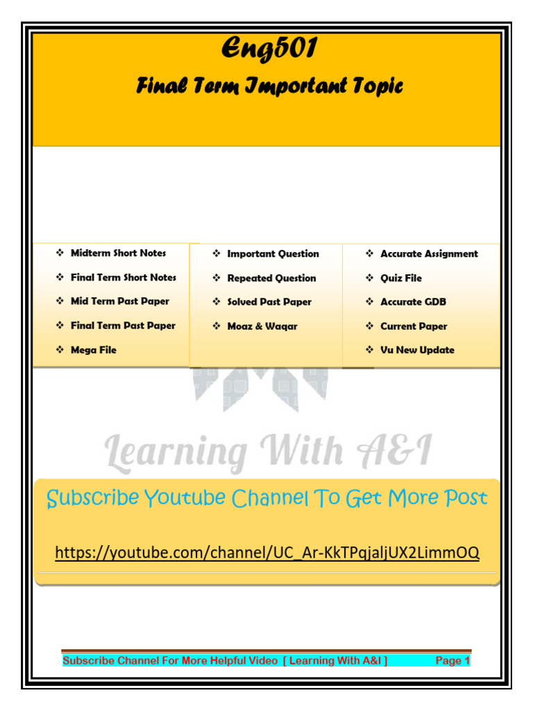 Eng501 Final Term Important Topic A&I | PDF | English Language ...