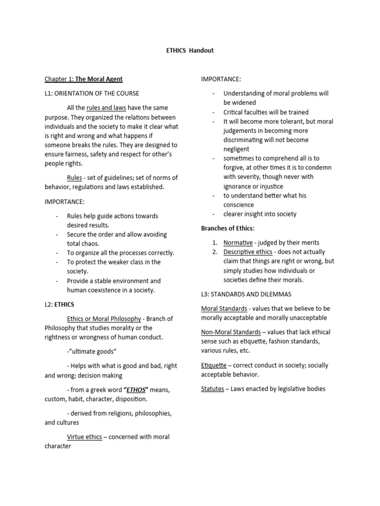 ETHICS-HANDOUT | Download Free PDF | Morality | Behavioural Sciences