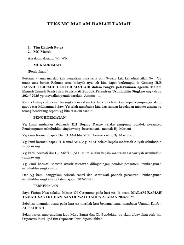 Teks MC Malam Ramah Tamah | PDF