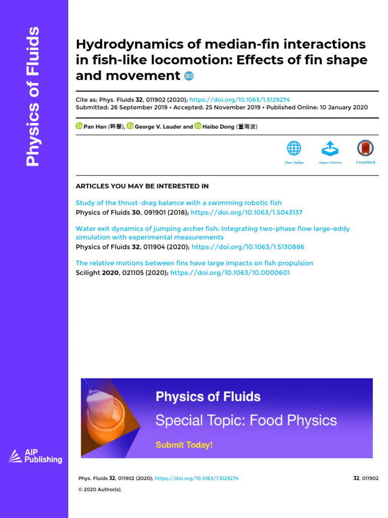 Median Fin Interactions in Fish Locomotion | PDF | Fin | Fluid Dynamics