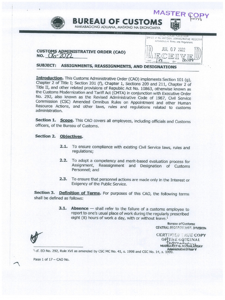 Cao 06 2022 Assignments Reassignments and Designations | PDF