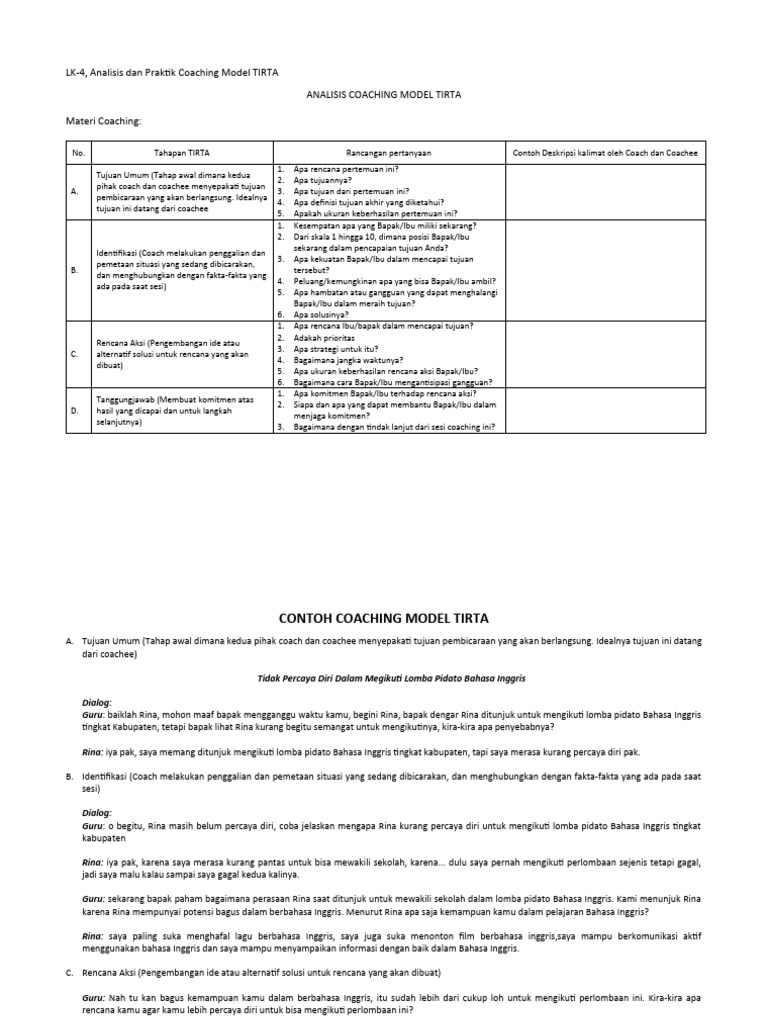 LK - 4 - Analisis Coaching Model Tirta | PDF