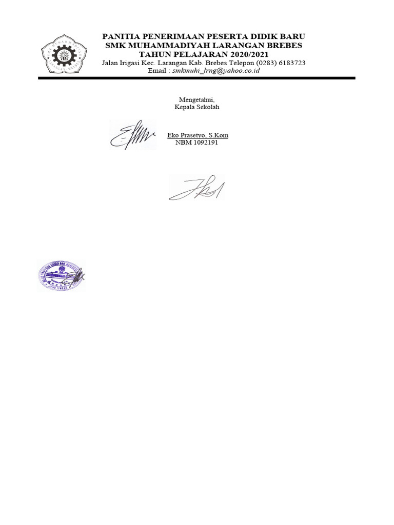 Tanda Tangan Kepala Sekolah SMK | PDF