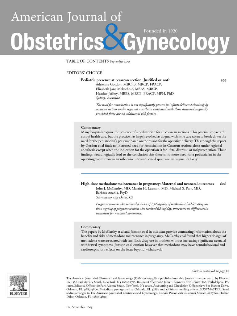 American Journal of Obstetrics & Gynecology (AJOG) - Sep05 | PDF ...