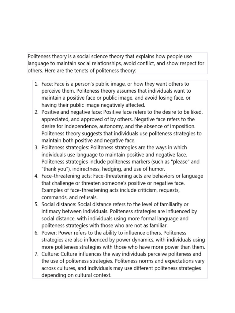 Analyze Tenets of Politeness Theory | PDF | Career & Growth