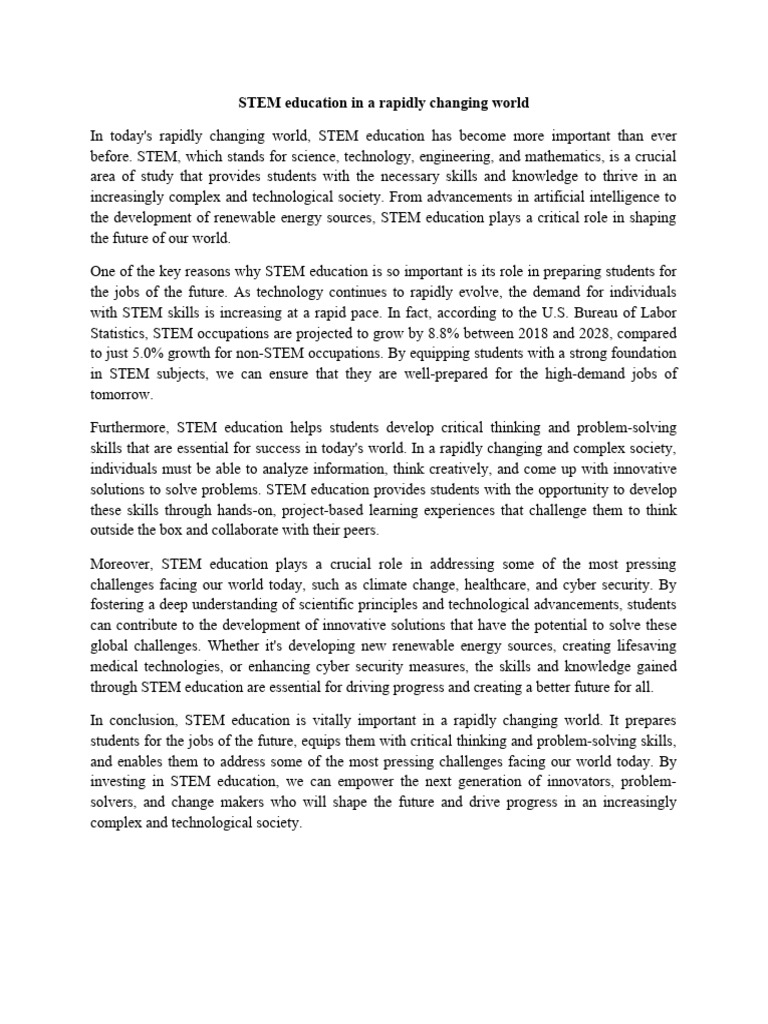 Importance of STEM Education Today | PDF | Science, Technology ...