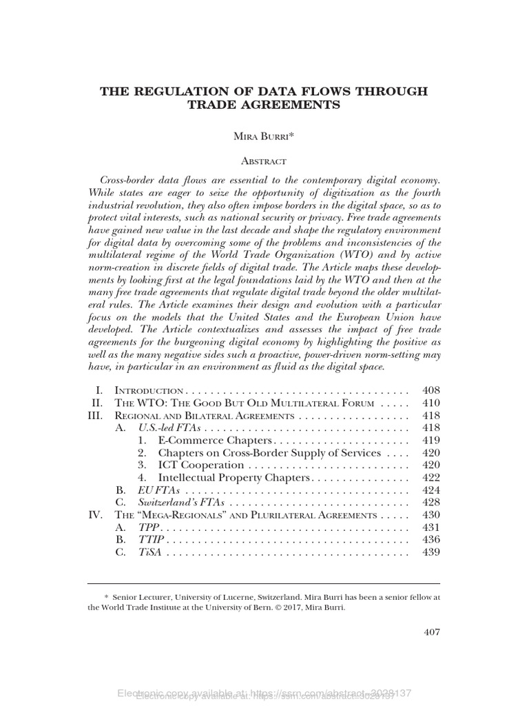 The Regulation of Data Flows Through Trade Agreements | PDF | World ...