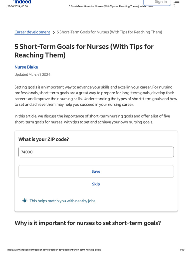 5 Short-Term Goals For Nurses (With Tips For Reaching Them) | PDF ...