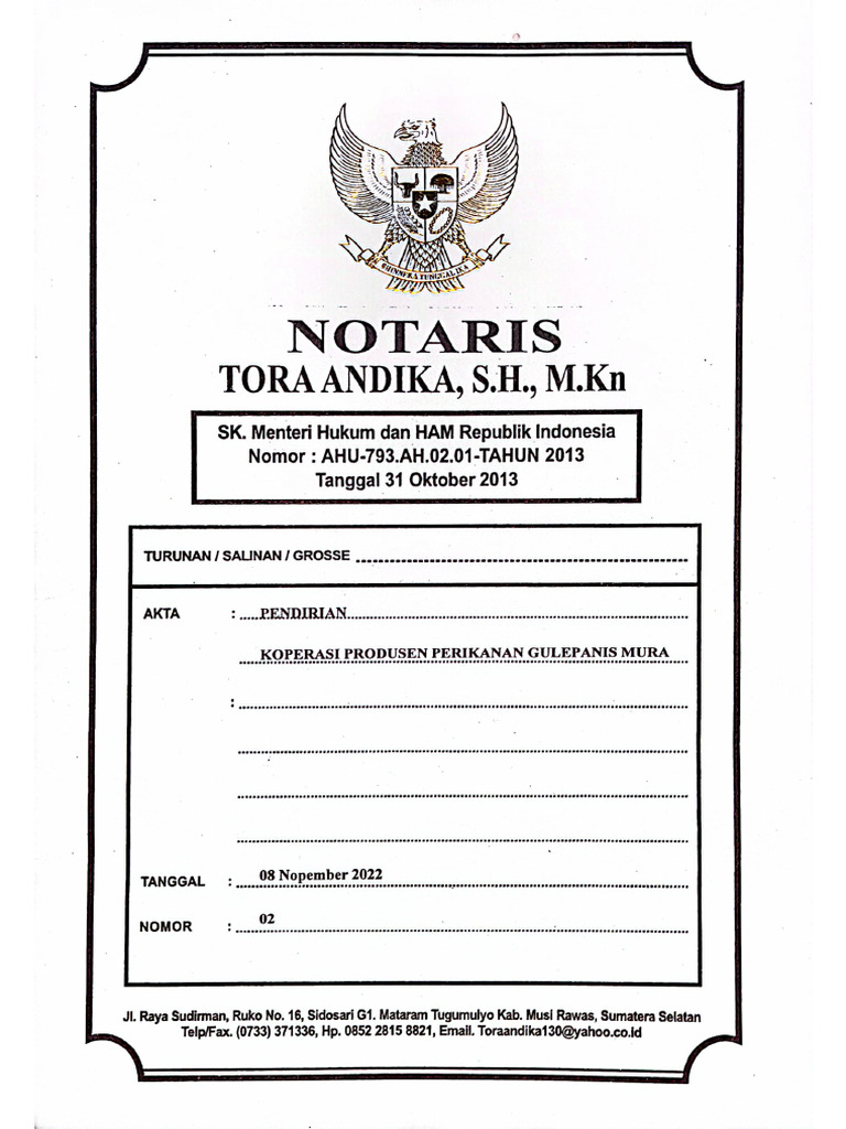 Akta Notaris Dan Kemenkumham Kop. Gulepanis Mura | PDF