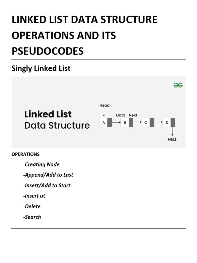 Linked List Data Structure Operations and Its Pseudocodes | PDF | Computer Programming ...